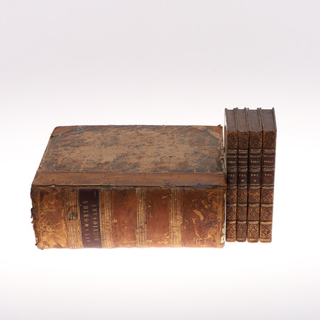 JOHN MILTON THE WORKS IN FOUR LEATHER BOUND VOLUMES AND A AINSWORTH ...