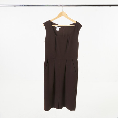 OSCAR DE LA RENTA, tobacco brown wool sleeveless dress with counter ...