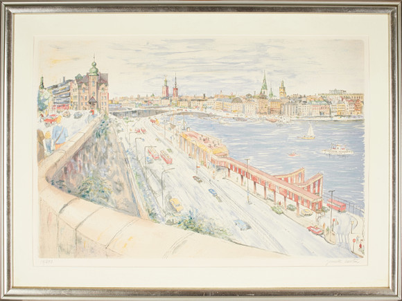 JEANETTE KARSTEN (född 1967). Motiv över Slussen - Stockholm, signerad ...