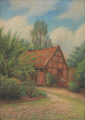 HUGO JOSEPHSSON. Trädgård med hus, akvarell, signerad H. Josephsson ...