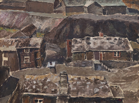 TORSTEN TORSTENSSON. Stugor i Røros, Norge. Olja på pannå, signerad och ...