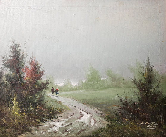 ENRIQUE BELTRAN MESSA. LANDSCAPE WITH FIGURES. OIL ON CANVAS. Art ...