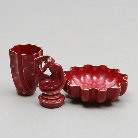 A Collection CERAMICS, 3 parts, "Red ruby" Arthur Percy / Eugene Trost ...