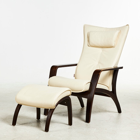 ARMCHAIR WITH FOOTSTALL, "Delta", Brunstad Fabrikker Ab, Norway, oak ...