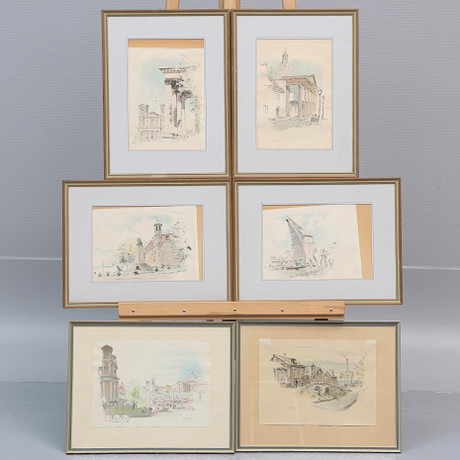 EBBE FOG. Litografier, 6 st, Karlskrona-motiv, signerade, numrerade ...