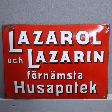 MUESTRA DE PUBLICIDAD. esmalte sobre plancha, "Lazarol y Lazarin", años ...