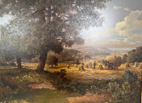 RAINER MAXIMILIAN RUDOLF (1931). Oil on panel, hay harvest with figures ...