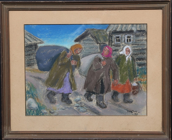 OIDENTIFIERAD KONSTNÄR. Krita, möjligen Finland, otydligt signerad och ...