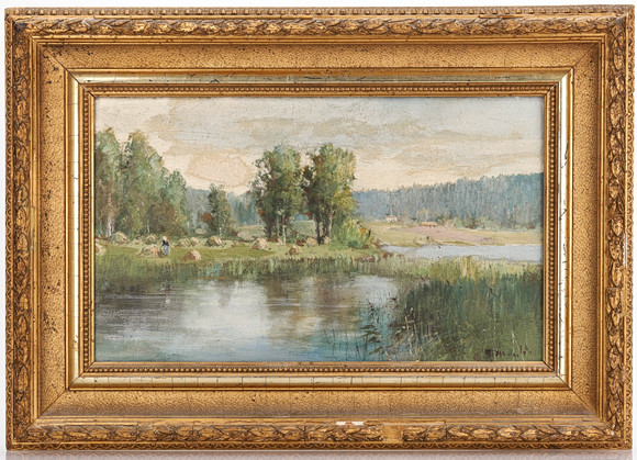 OLOF HERMELIN. Sjölandskap med figur, olja på duk, signerad. Konst ...