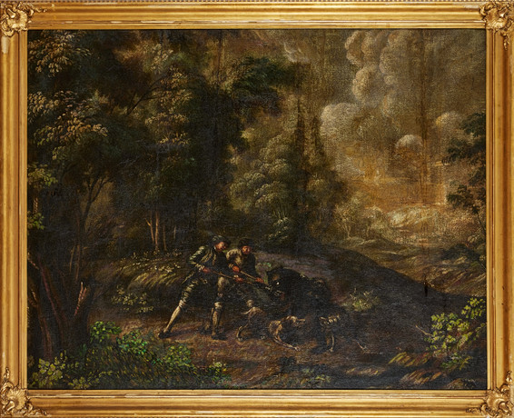 OIDENTIFIERAD KONSTNÄR. around 1700, wall field, hunting scene with ...