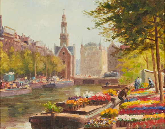 Unknown artist, (1900s): Flower market, indistinct signature, oil on ...