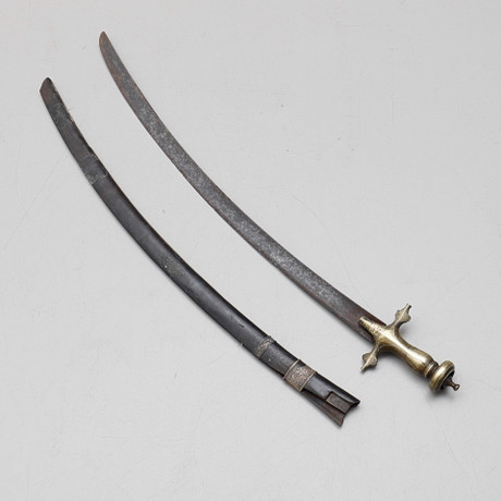 PISO PODANG, Batak, Sumatra, steel with brass rolling pin, ebony tub ...