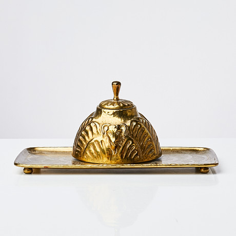 DESK SET, inkwell and tray, early 20th century, art nouveau, brass ...