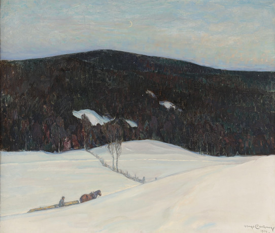 HUGO CARLBERG. Timber sled in winter landscape, oil on canvas. Art ...