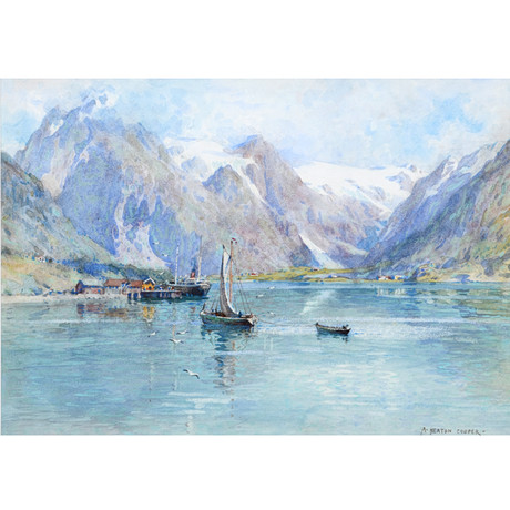 ALFRED HEATON COOPER (1863-1929). FISHING BOATS ON A NORWEGIAN FJORD ...