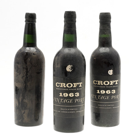 PORT: TWO BOTTLES OF CROFT 1963 VINTAGE PORT, AND ANOTHER BOTTLE OF ...