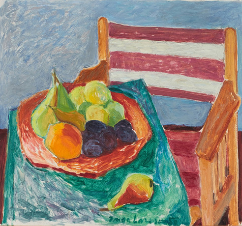 INGA LARSSON (Lund 1927- 2005 Lomma). "Fruktkorg" - med randig stol ...