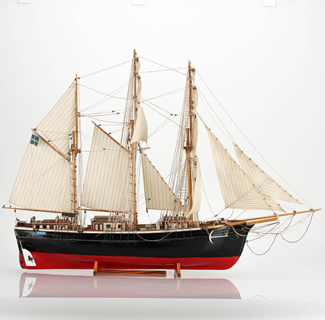 SHIP MODEL, sailing ship, "Meta" three-masted, wood, textile, metal ...