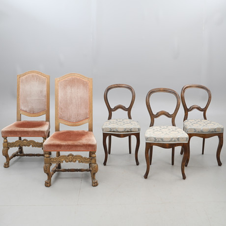 STOLAR,5 stycken,olika stilar. Möbler - Fåtöljer & Stolar - Auctionet