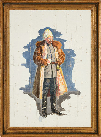 ANTTI FAVÉN. Oil on canvas, sketch depicting Mannerheim at the siege of ...