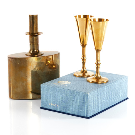 SKULTUNA. 3 delar, mässing, Plunta samt snapsglas. Silver & Metall ...