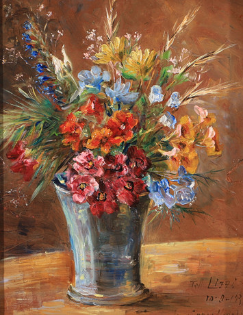 GERDA NORDLING. Flower still life, oil on Board, signed with dedication ...