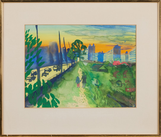 MONA HUSS WALIN. Walk in sunset, mixed media, signed M Huss W - 71. Art ...