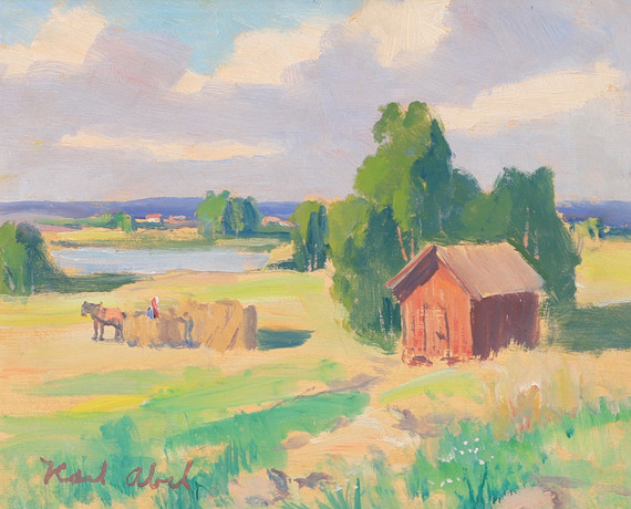 KARL ABEL. Harvest landscape, oil on Board, signed. Art - Paintings ...