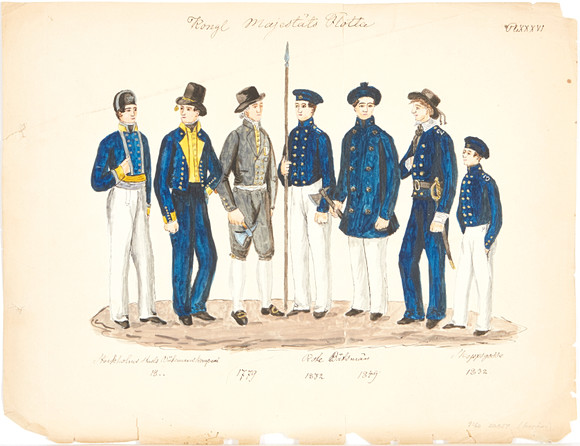 MILITARIA - TECKNINGAR, 2 st: "KONGL MAJESTÄTS FLOTTA", "KONUNGENS SVEA ...
