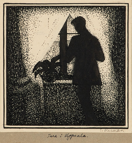 EINAR NERMAN. "Ture (Nerman) i Uppsala)", signerad i blyerts, tusch ...