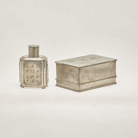 Kut Hing Swatow, bottle and tea caddy, pewter, probably early 20th ...