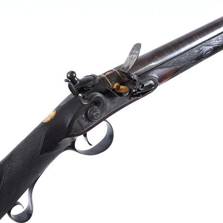 A FINE 19TH CENTURY SPORTING FLINTLOCK GUN BY GULLEY OF LONDON. Weapons ...