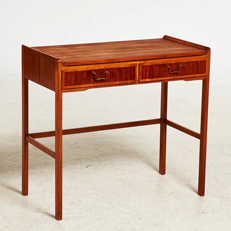 DESK / DRESSING TABLE, veneered with teak, frame with 2 drawers, brass ...