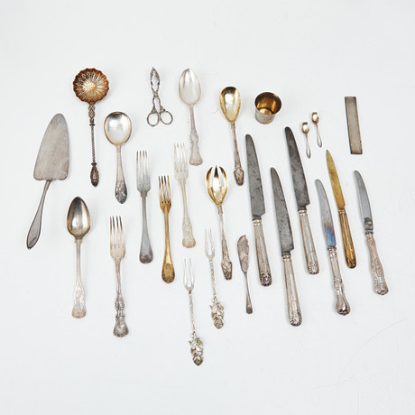 SILVER OBJECTS, 25 pieces, silver, i.a. forks, cake spatula, knives ...