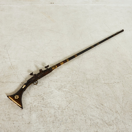 SNAP RIFLE, North Africa, 19th century, wood with bone inlays, brass ...
