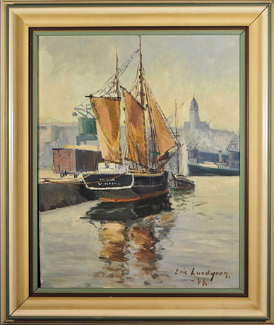 ERIC LUNDGREN. Göteborgs hamn. Konst - Måleri - Auctionet