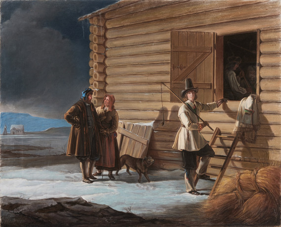 OIDENTIFIERAD KONSTNÄR. "At Anders Persson's lodge in Rankhyttan", copy after Johan Gustaf ...