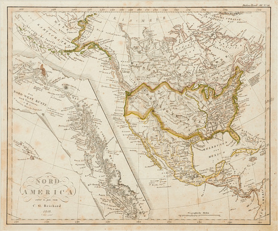 MAP, NORTH AMERICA, 1818, CG Reichard, colored borders. Books, Maps ...