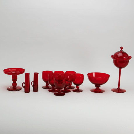 GLASS OBJECTS, 12 pcs, ruby red glass mass, Reijmyre. Glass - Other ...