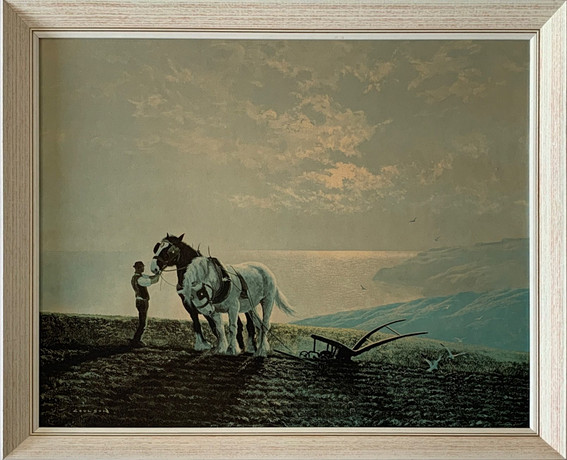 GERALD COULSON. SHIRE HOUSES PLOUGHING CLIFF TOP PRINT. Art - Other ...