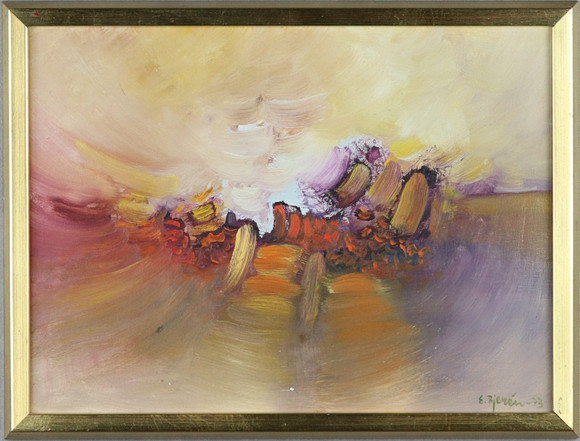 EKE BJERÉN. Olja på pannå, "Höstkomposition", signerad, -73. Konst ...