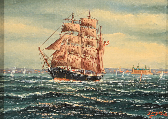 GREGOR HELLBERG. Barkskepp, olja på duk, signerad Gregor -76, 20 x 29 cm. Konst - Måleri - Auctionet