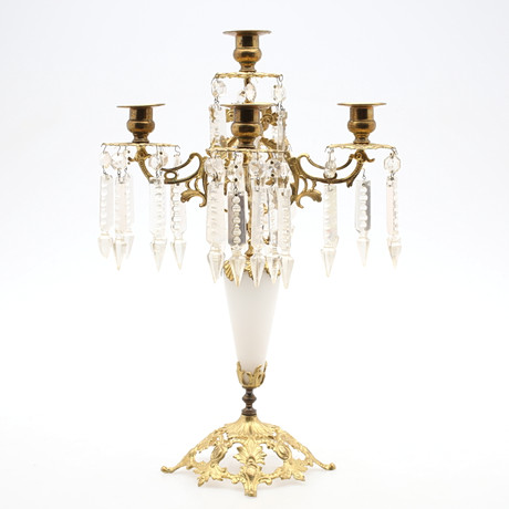 CANDELABER, brass, glass, alabaster, for five candles, New Renaissance ...