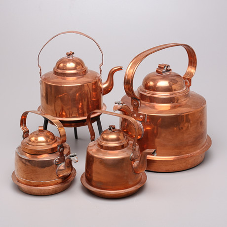 KAFFEKANNOR, koppar, 4 st. Silver & Metall - Tenn, Mässing & Koppar ...