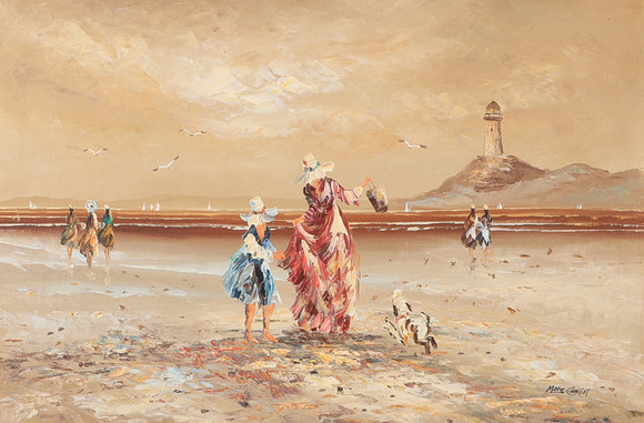 MARIE CHARLOT. Woman on the beach, oil on canvas, signed. Art ...