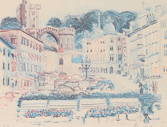 LARS HERDER. Stortorget, färglitografi, signerad. Konst - Grafik - Auctionet