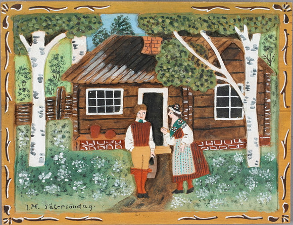 IDA MALM. Trärelief, "Sätersöndag", signerad, Ida Malm, Bergsjö. 1900 ...