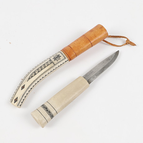 KNIFE, Sami work, horn/leather, signed. Weapons & Militaria - Edged ...