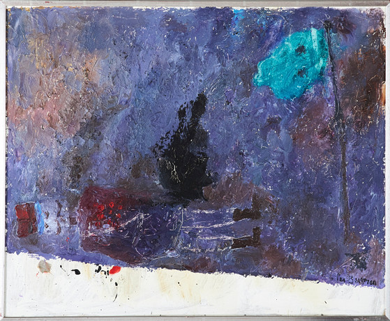 PER BERGMAN. "Dead general at the banner", oil on Board, signed Per ...