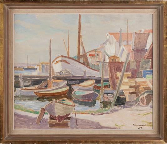 ELLIS WALLIN. "Nymålad båt", olja på duk, signerad Ellis Wallin ...